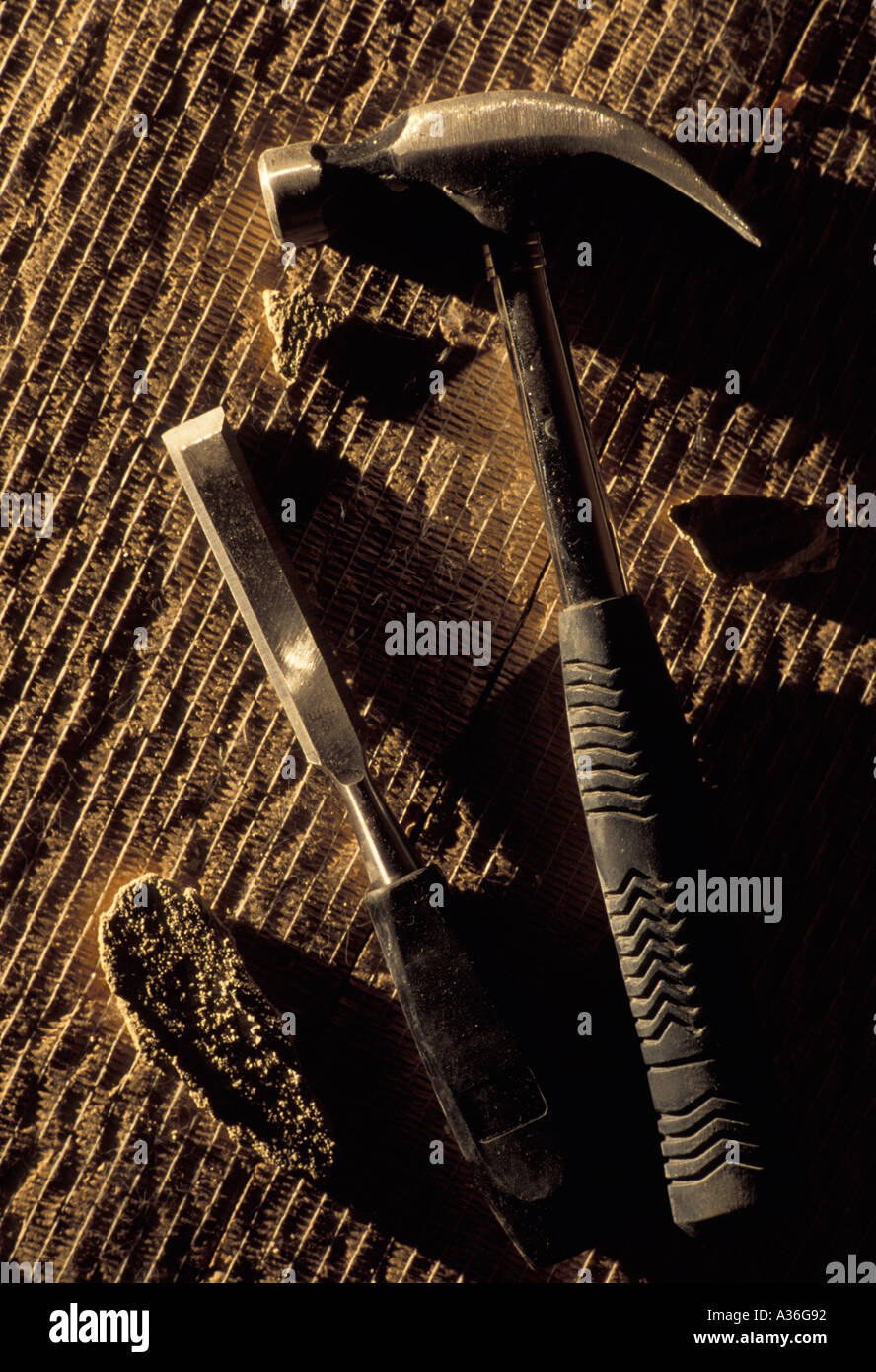 Hammer chisel and rubble Stock Photo - Alamy