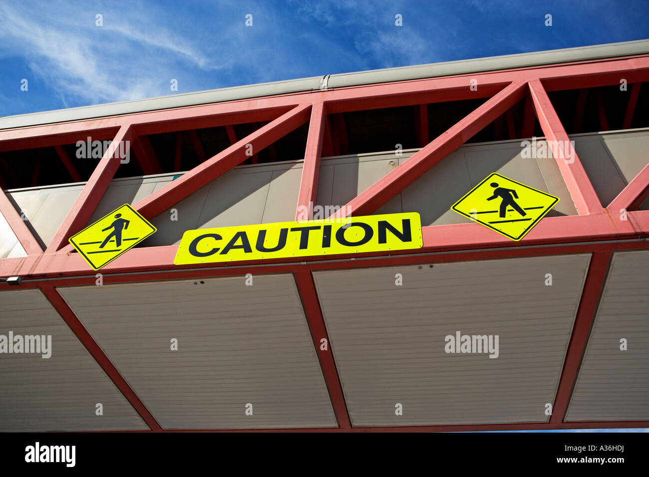 CAUTION, SIGN, OVERPASS Stock Photo - Alamy