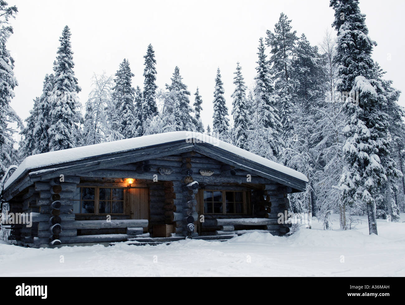 Hotel log cabins, Yllas, Lapland Stock Photo - Alamy