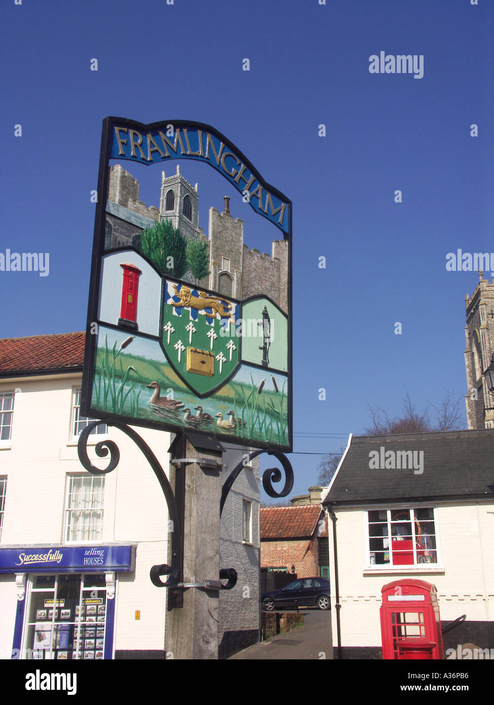 Framlingham town sign Suffolk England Stock Photo - Alamy