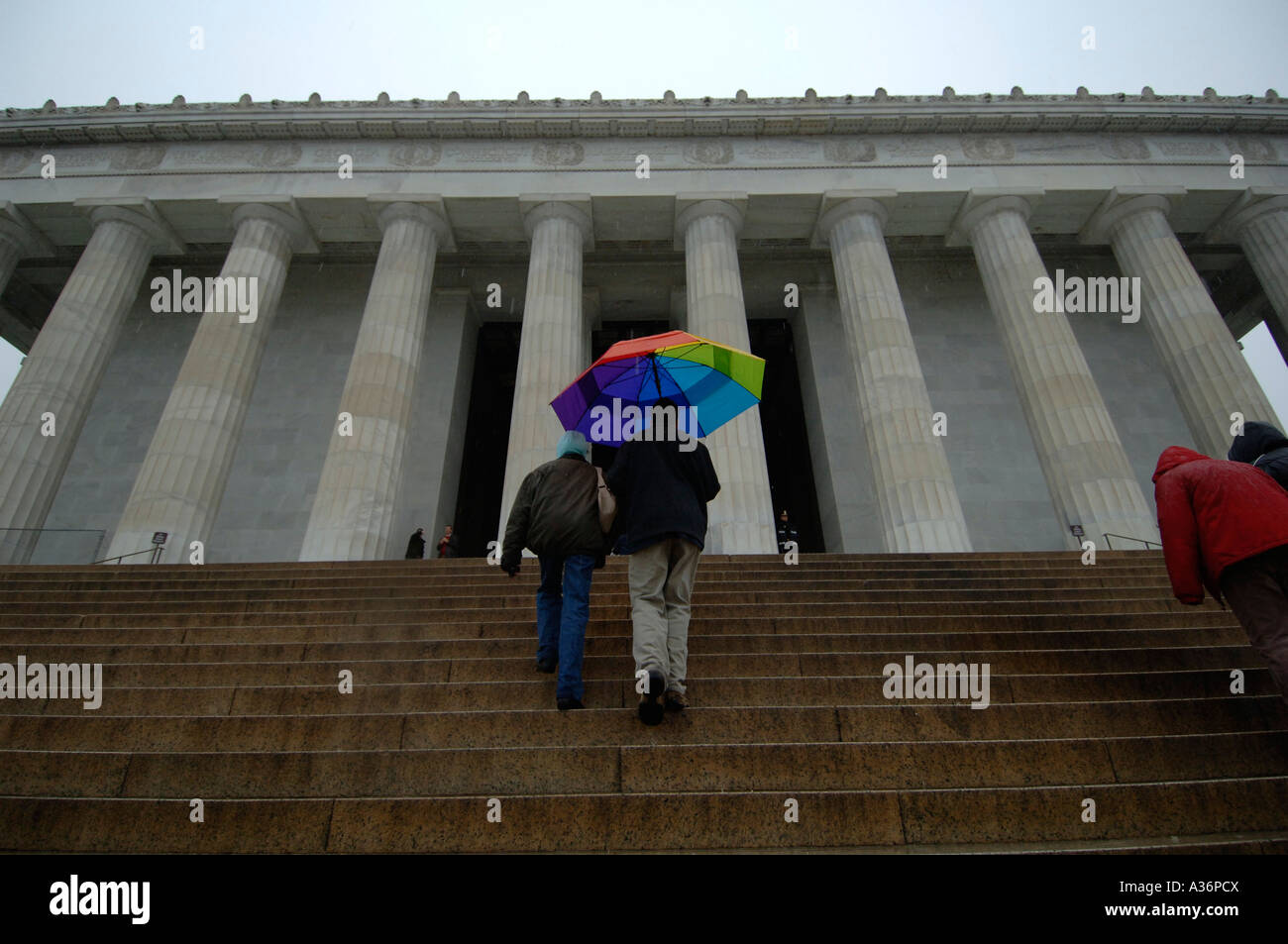 Tourists climb the steps to see Lincoln statue in his memorial at the ...