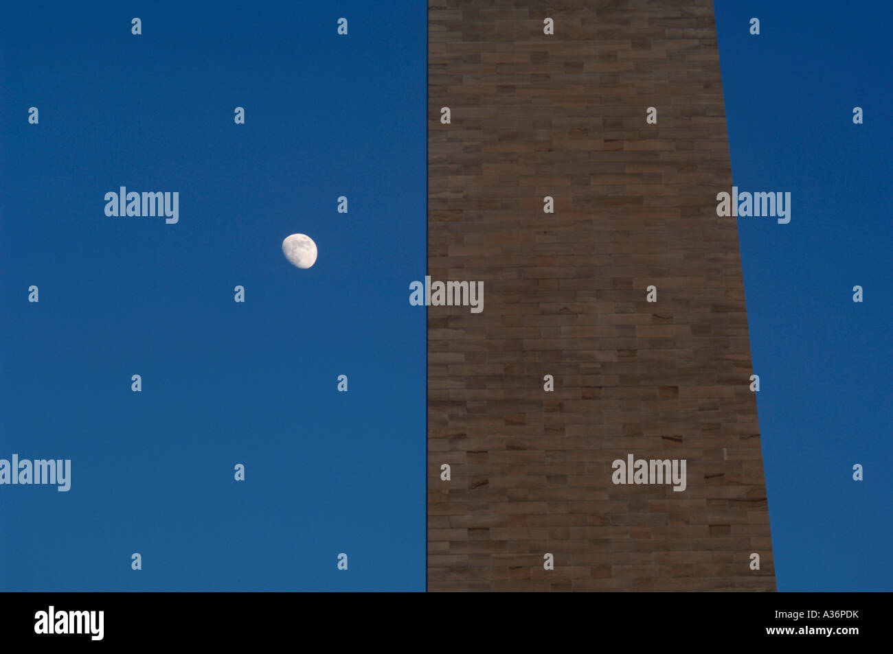 Washington monument with viewing platform as moon rises in the capital ...