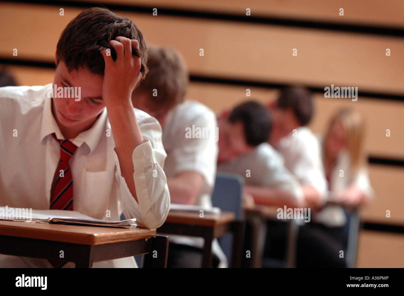 School pupils in exam conditions in a school hall Stock Photo - Alamy