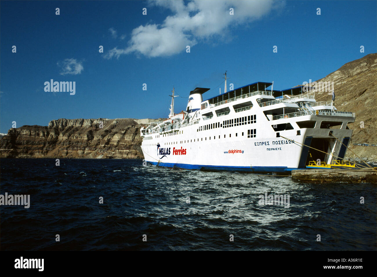 Port of Athinios Cruise Ship Ferry Docked Santorini Harbour Habor Greek ...