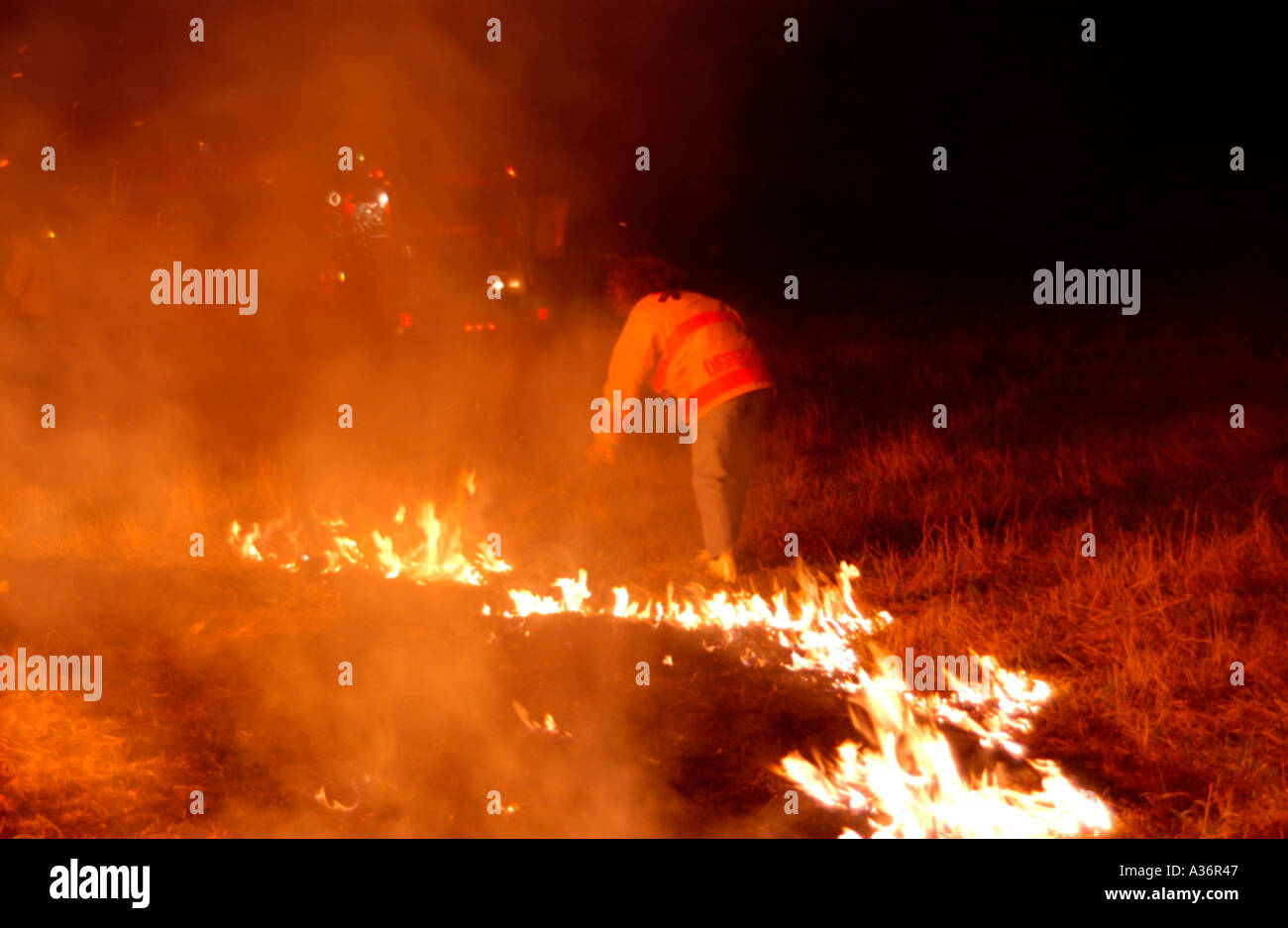 Night time Grass Fire Stock Photo - Alamy