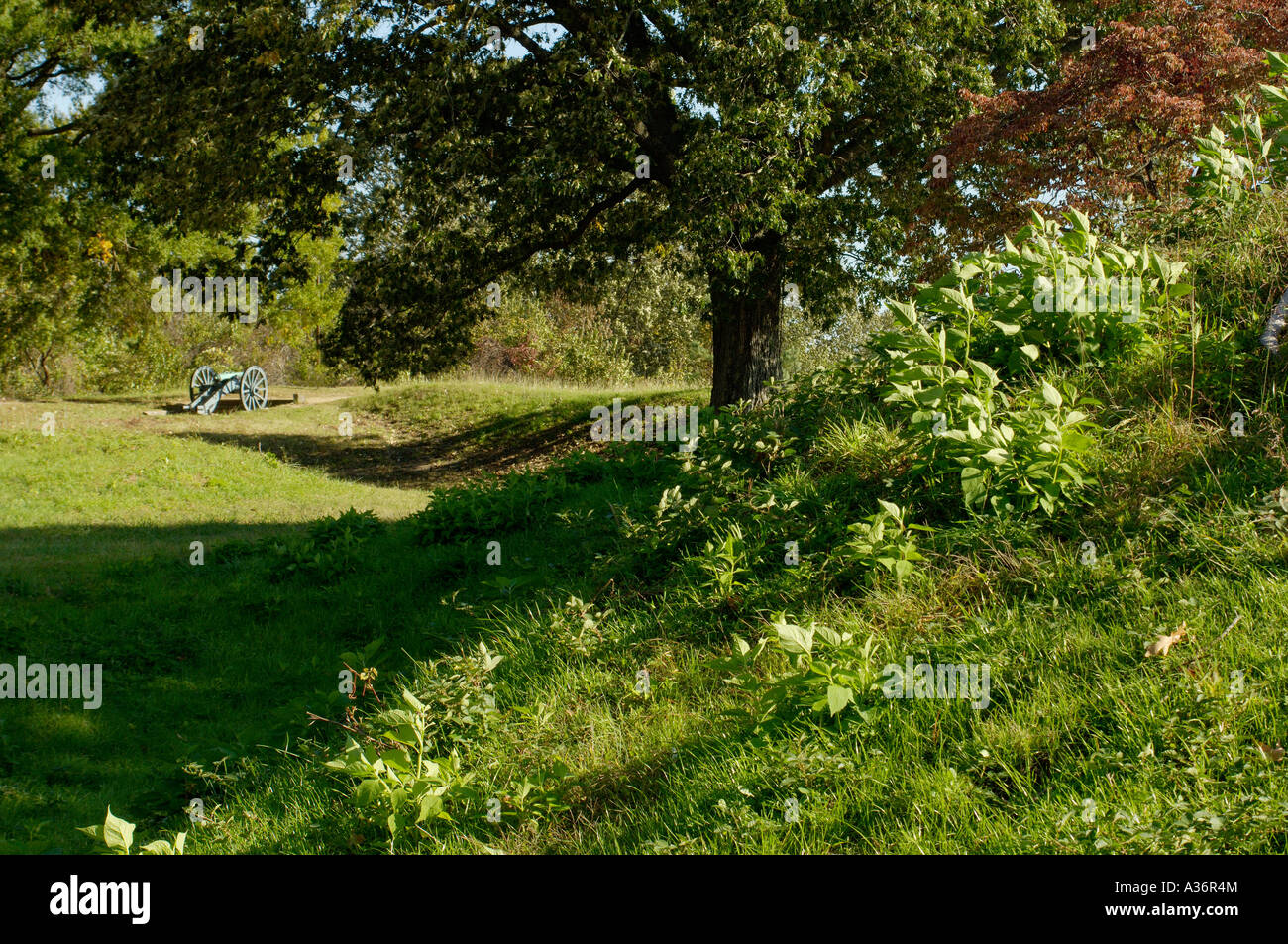 Revolutionary War cannon atop a redoubt at Yorktown battlefield ...
