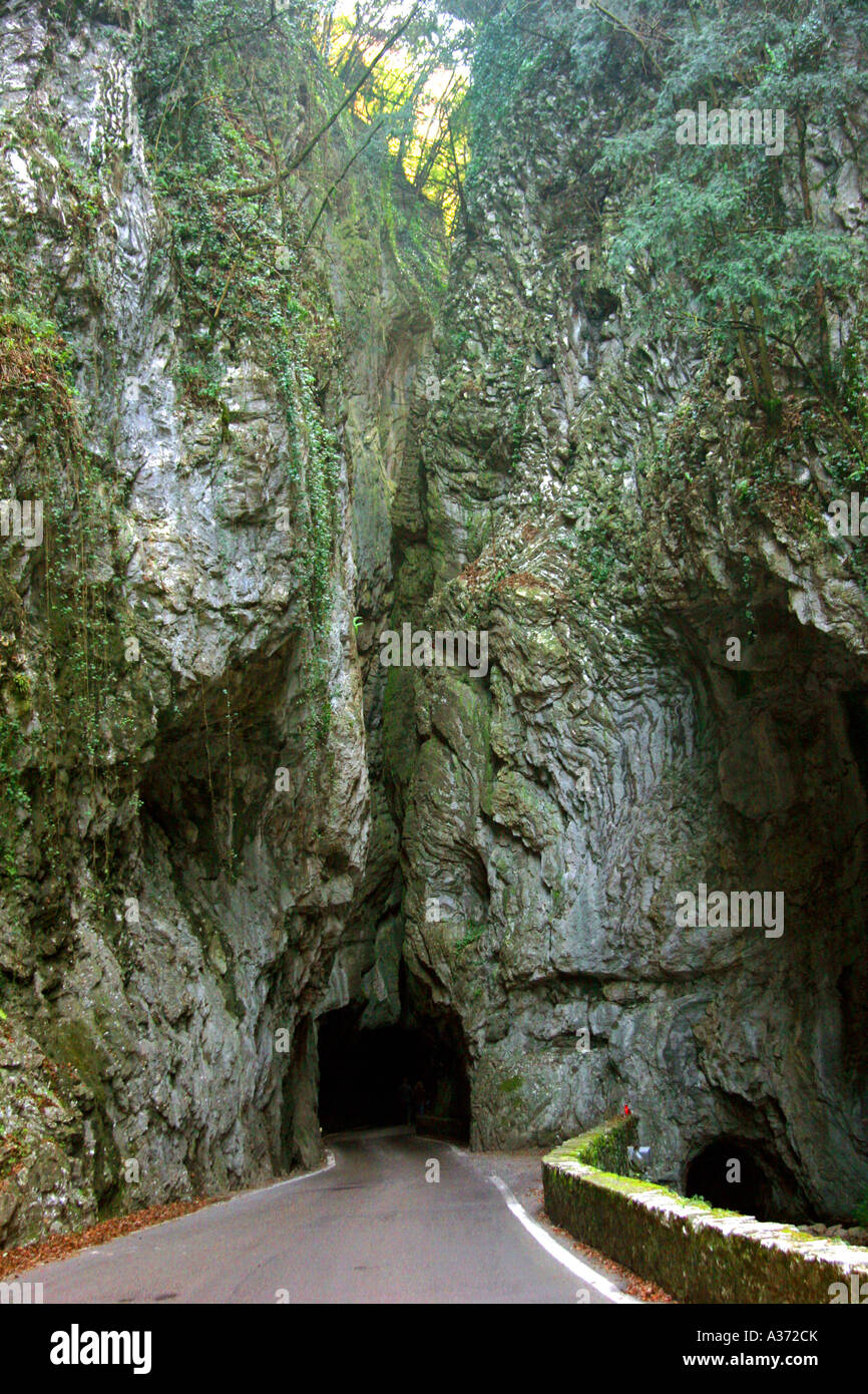 "Forra del Brasa".Gorge in panoramic road of the Tremosine valley.Garda ...