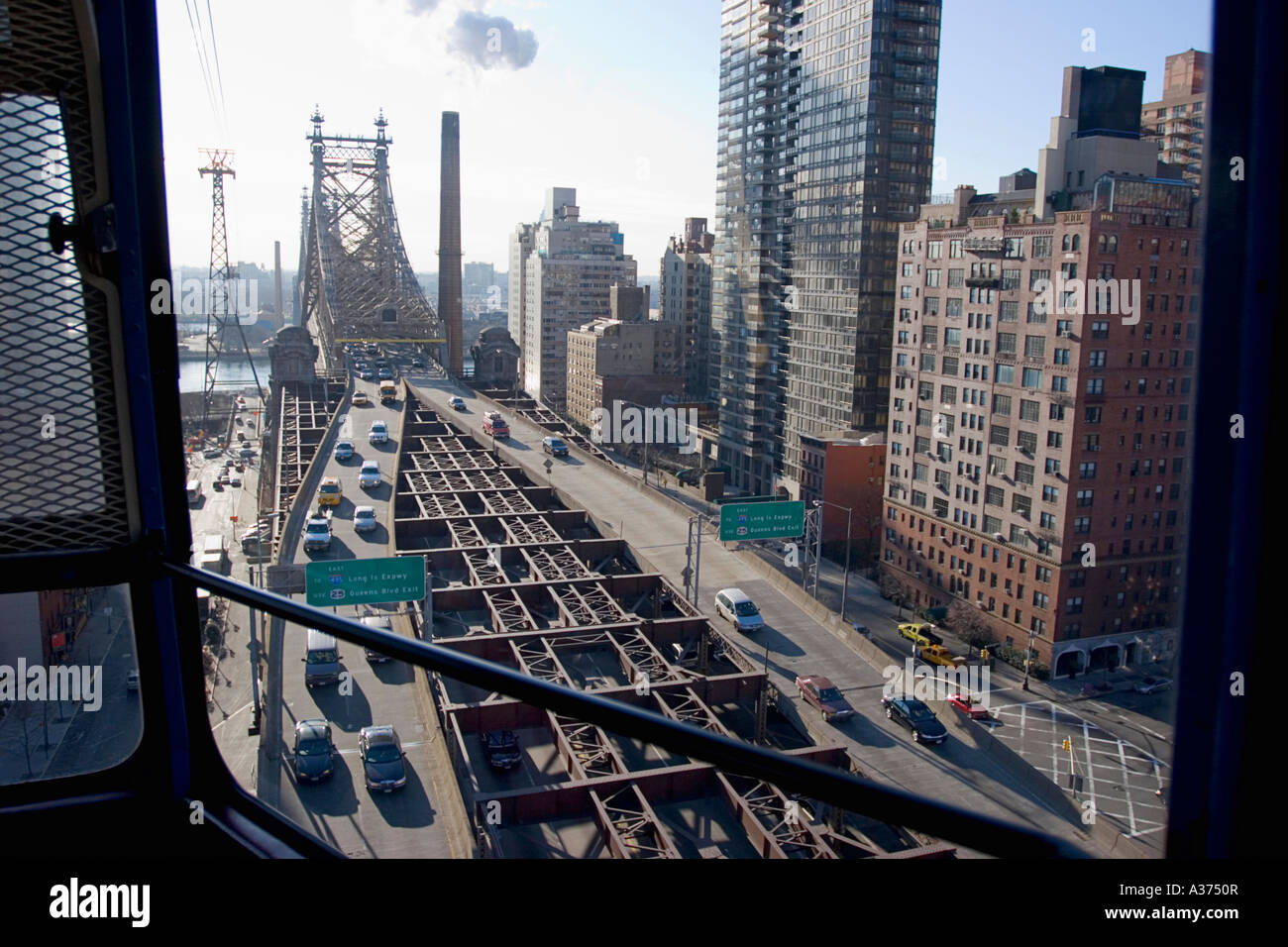 View from cable cart from Roosevelt Island, Manhatten, New York City ...