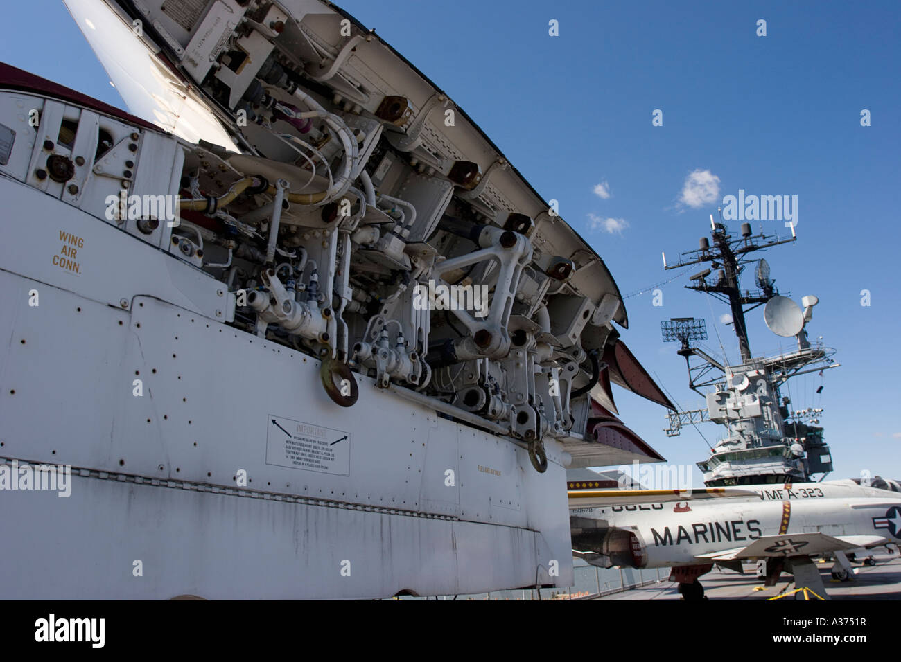 Folded wing of aircraft on flight deck of USS Intrepid at the Intrepid ...