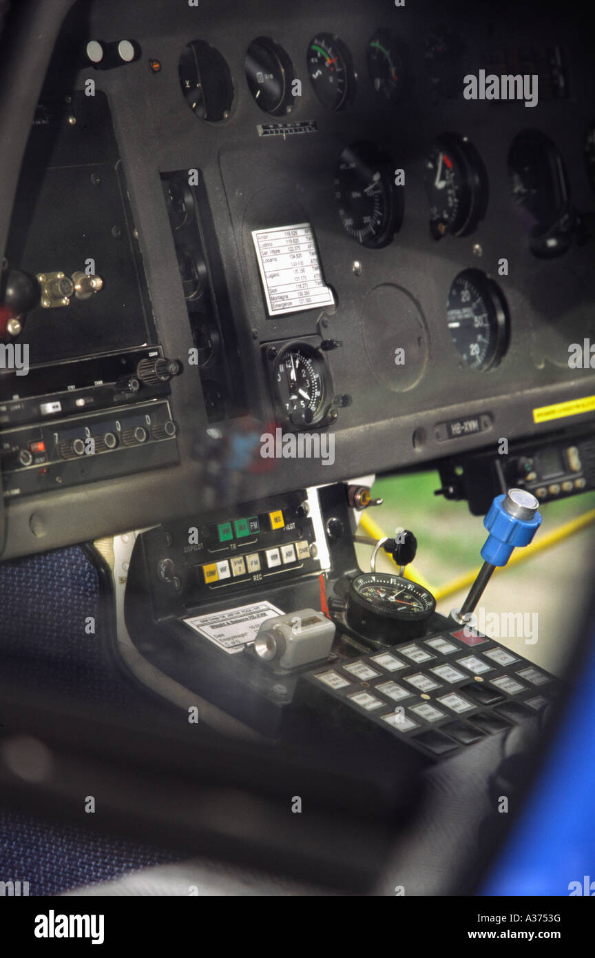 Controls in cockpit of helicopter, Swiss Stock Photo - Alamy