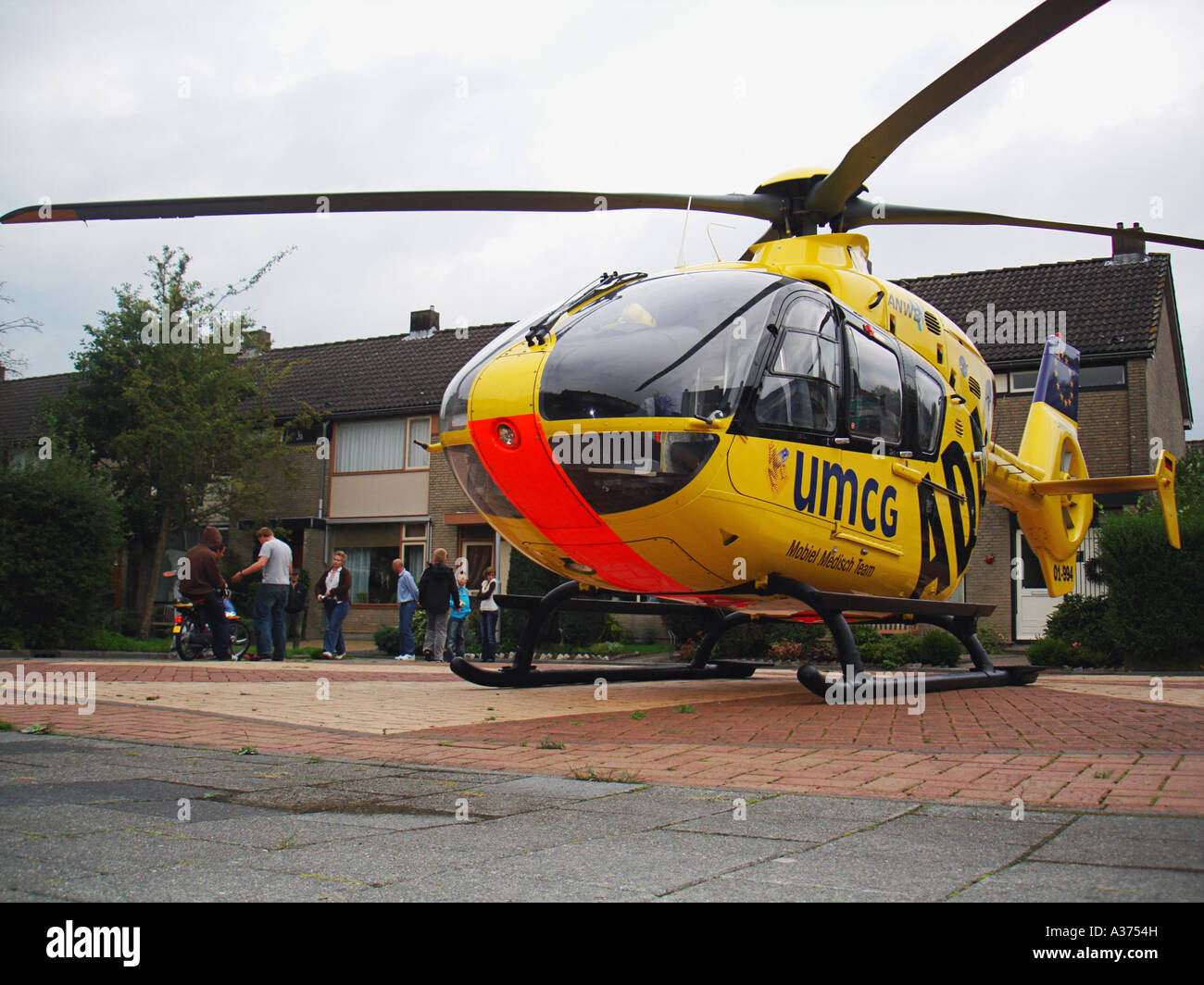 Trauma helicopter landed on small square between houses with only ...