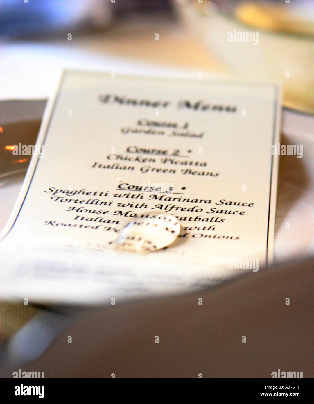 Dinner menu with water drop Stock Photo - Alamy
