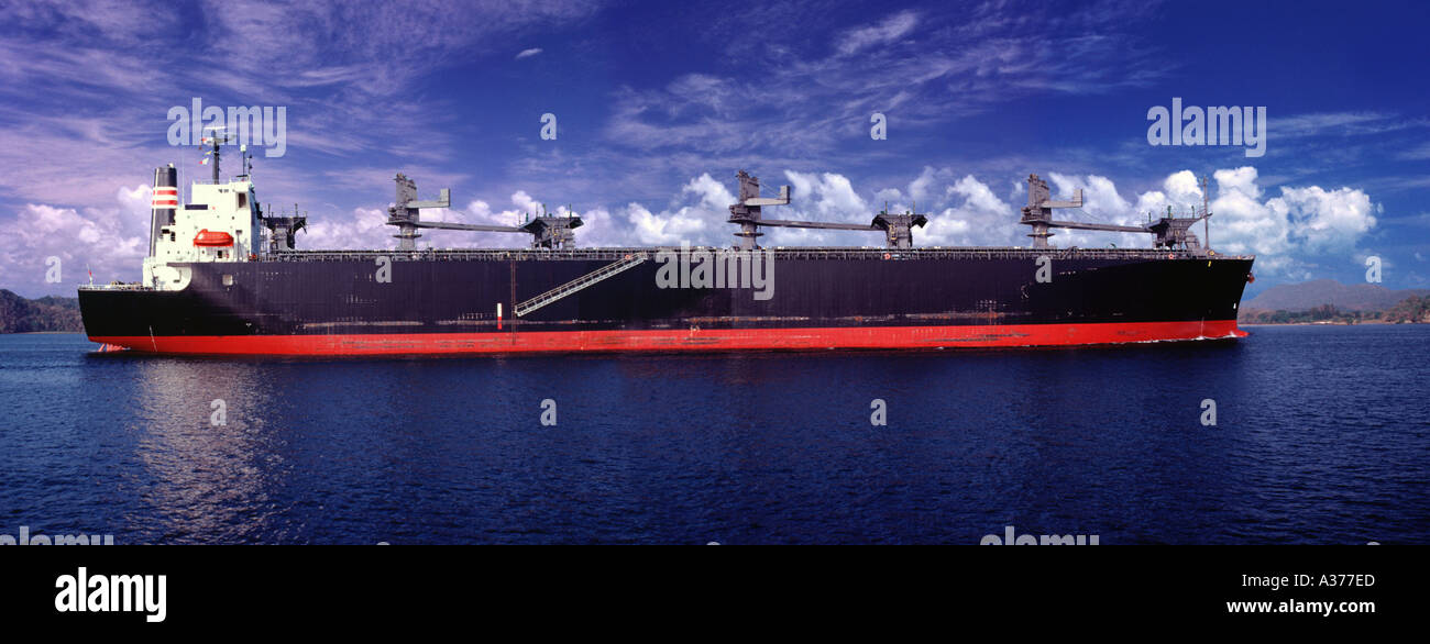 Cargo Ship nearing the Panama Canal pacific panoramic Panorama blue sky ...
