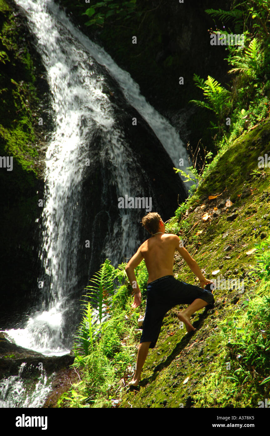 Climbing near a waterfall inland in Rarotonga Cook Islands Stock Photo ...