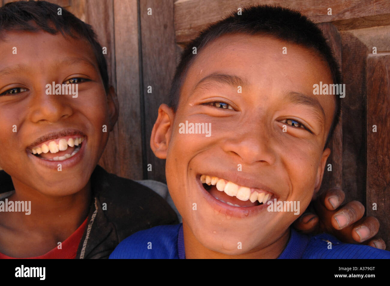 Laughing boys Kathmandu Nepal Stock Photo - Alamy