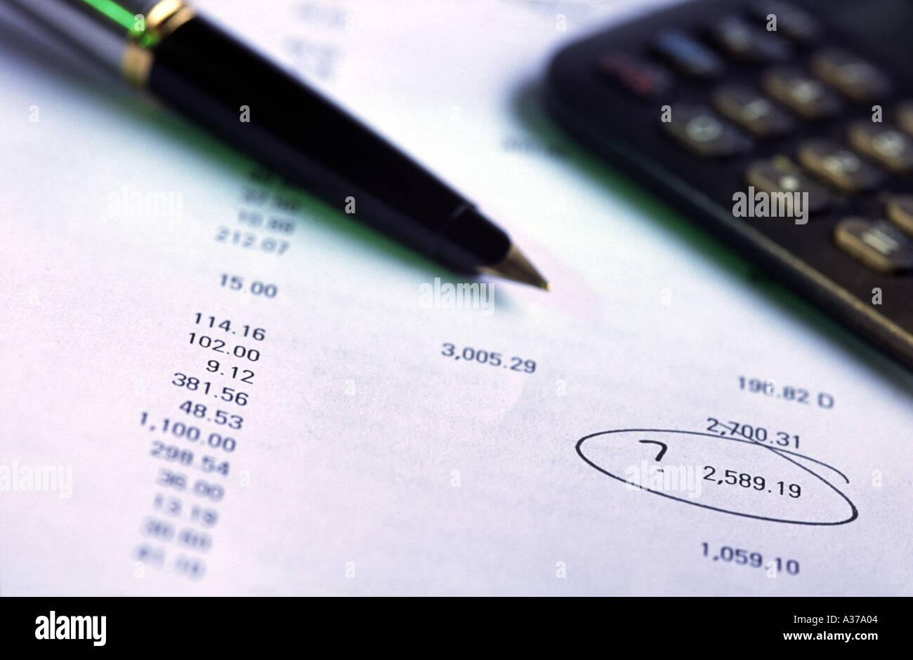 Pen, calculator and financial statement Stock Photo - Alamy