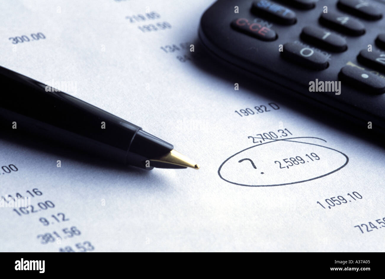 Pen, calculator and financial statement Stock Photo - Alamy