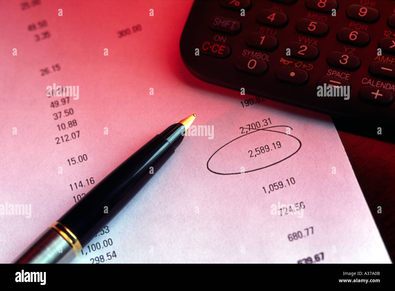 Pen, calculator and financial statement Stock Photo - Alamy