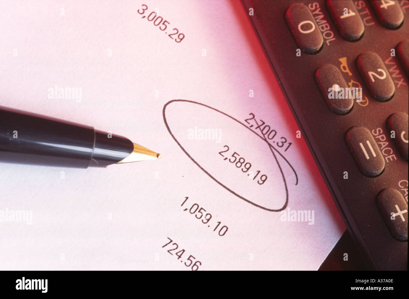 Pen, calculator and financial statement Stock Photo - Alamy