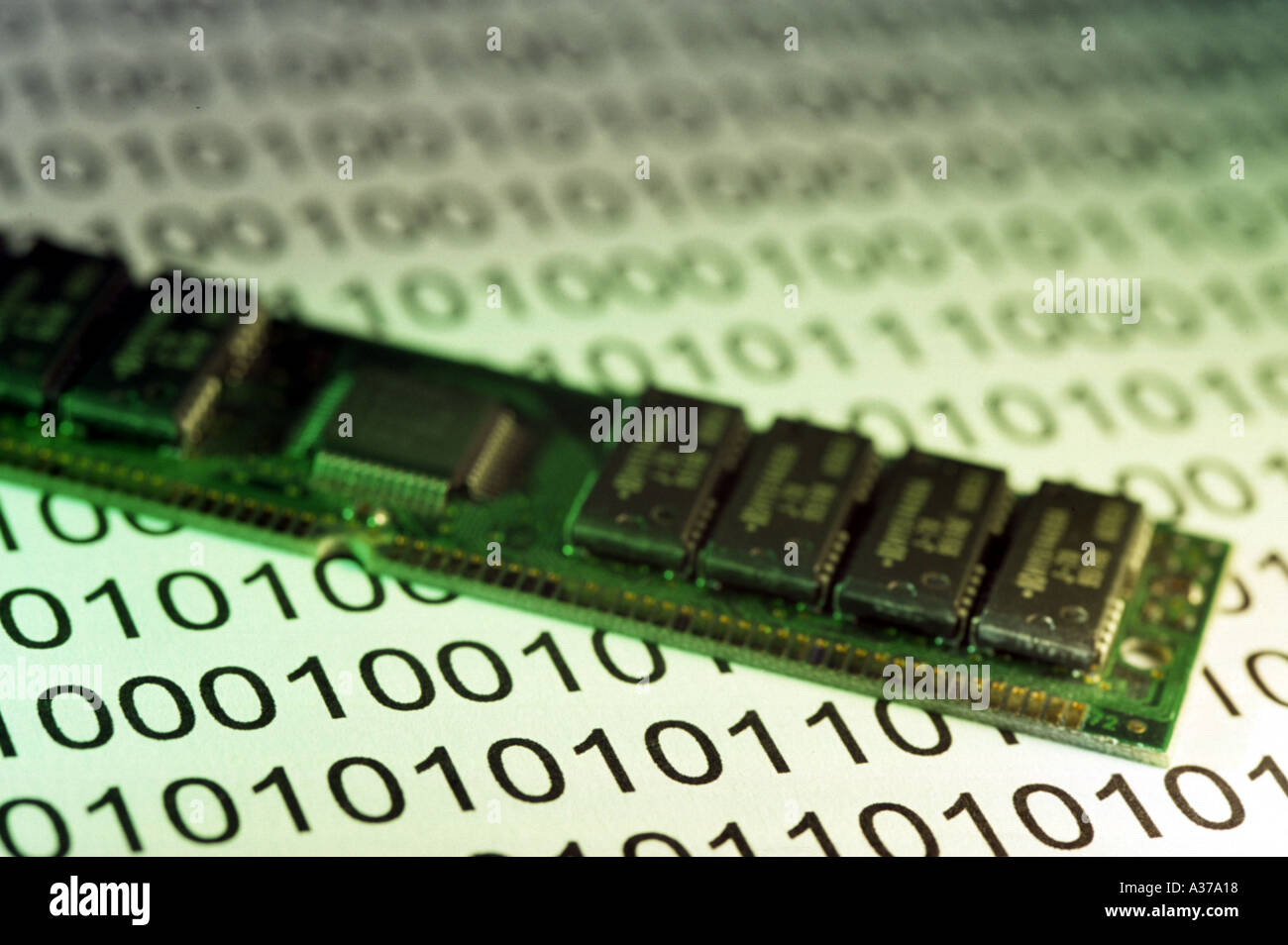 Binary code numbers and Memory on green background Stock Photo - Alamy