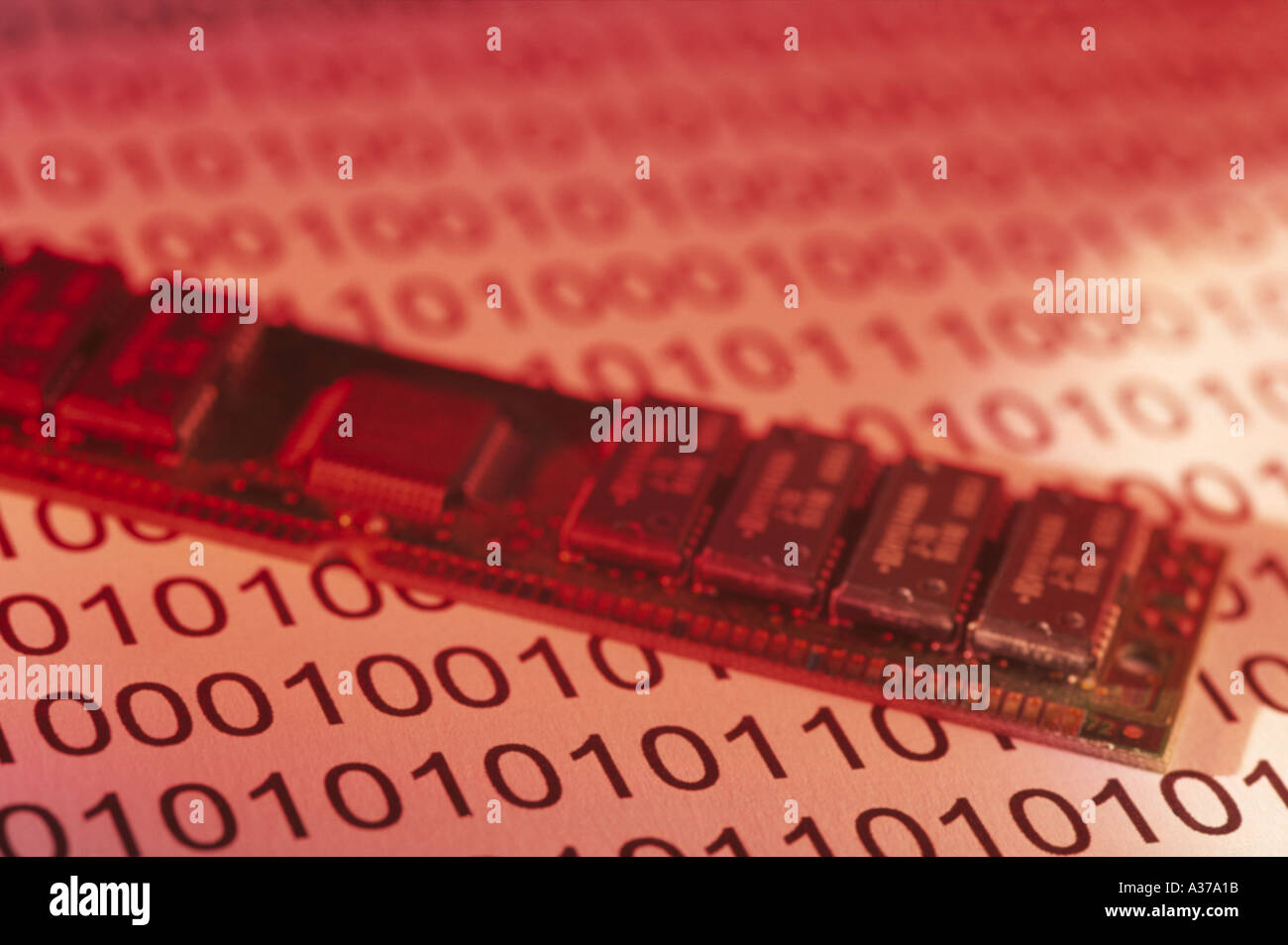 Binary code numbers and Memory on red background Stock Photo - Alamy