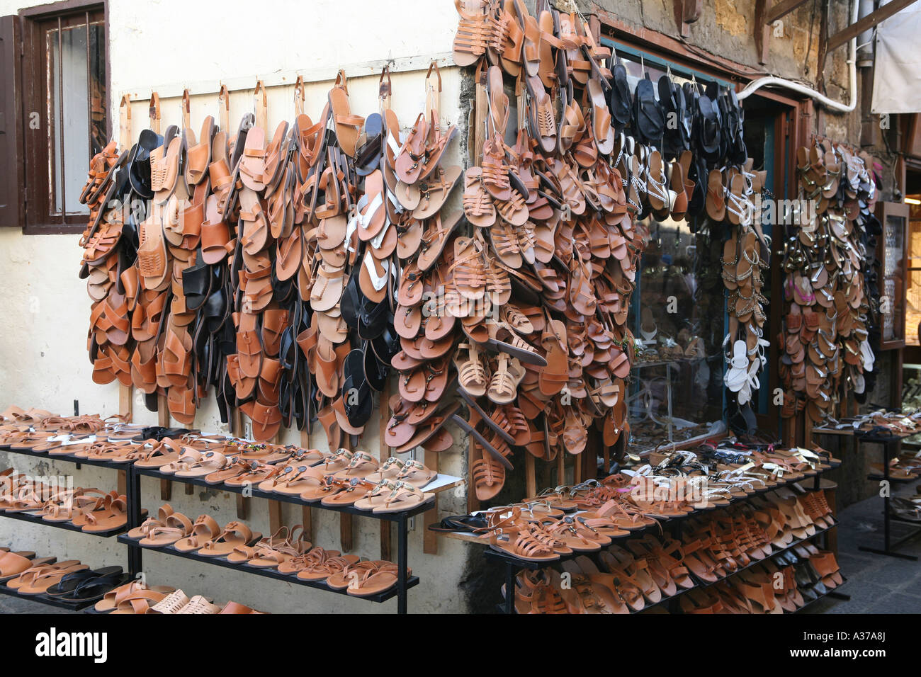Leather Shop in Rhodes Stock Photo - Alamy