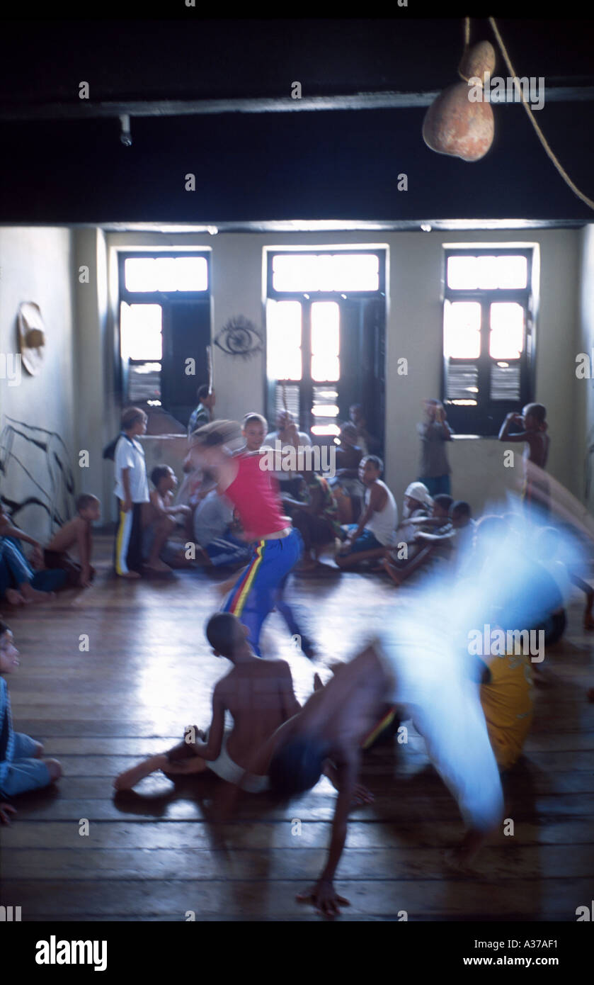 A group of kids practice Capoeira Pelourinho Salvador de Bahia Brazil ...