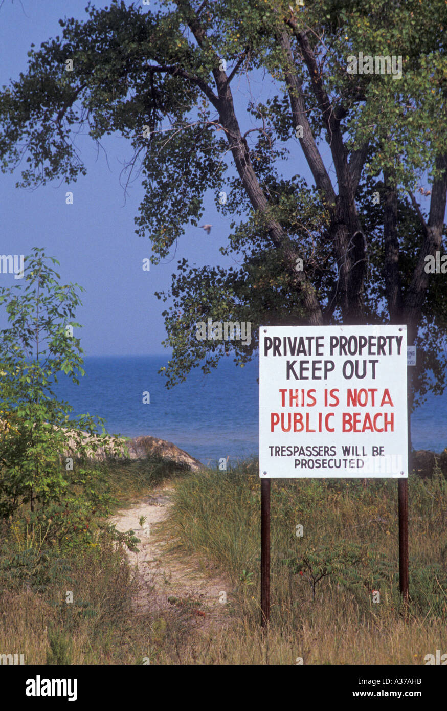 Alabaster Michigan A sign warns the public to keep off a private beach ...