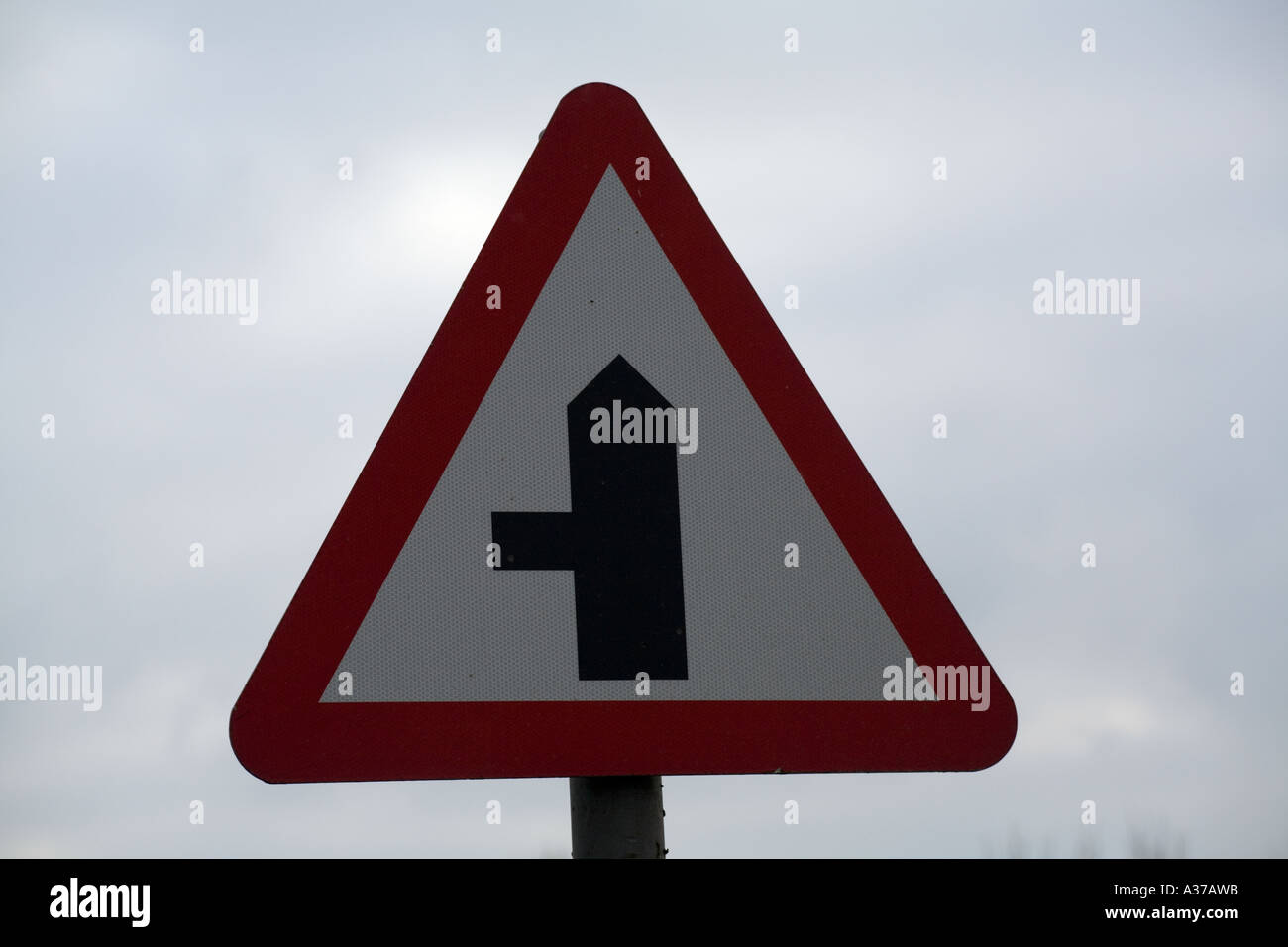 traingle road sign warning no left hand turn ahead in colour and back ...