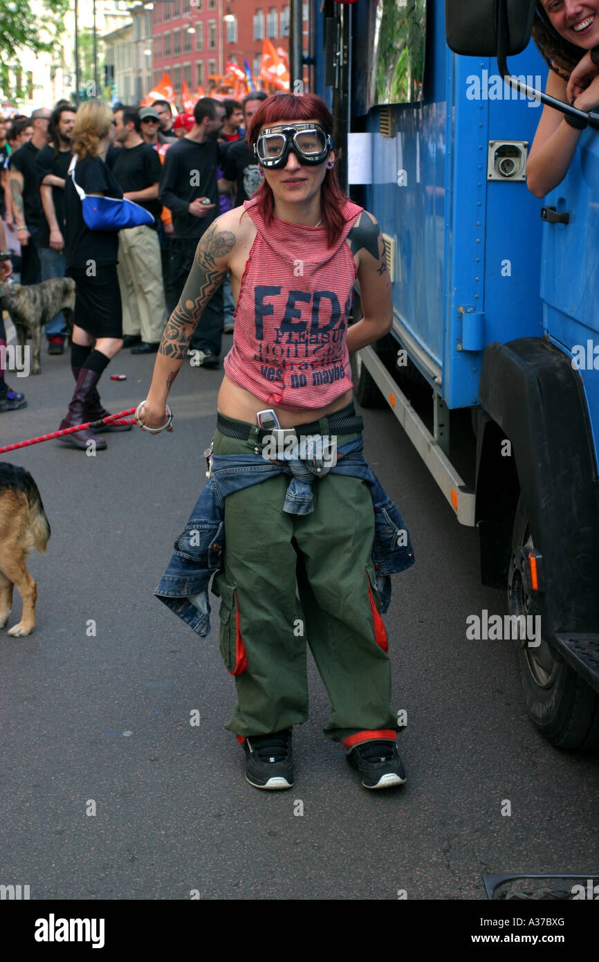 Girl marching at May Day parade in Milan, May 1, 2006 Stock Photo - Alamy