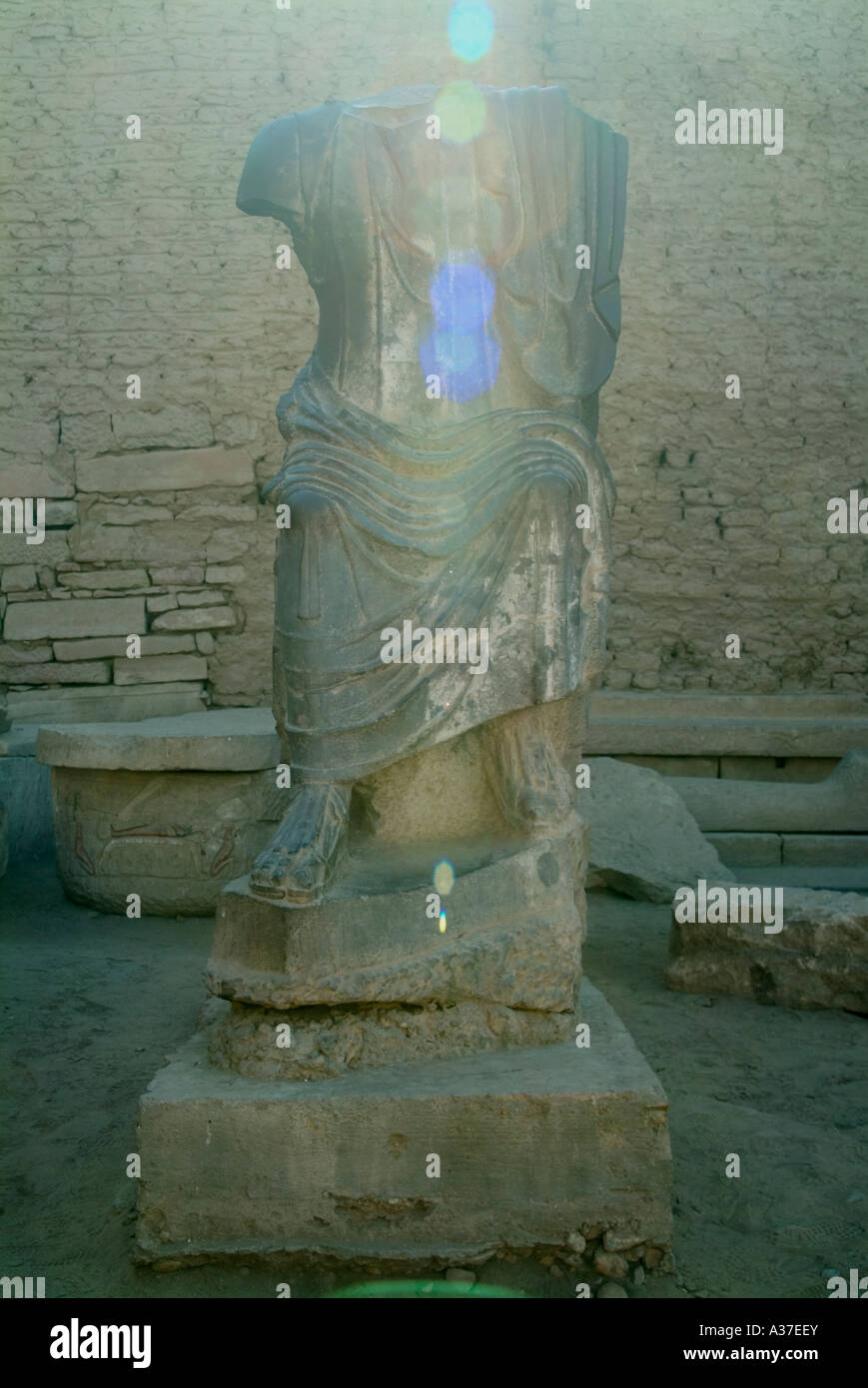 Egyptian ancient statue rays of light over head Temple of Kom Ombo Nile ...