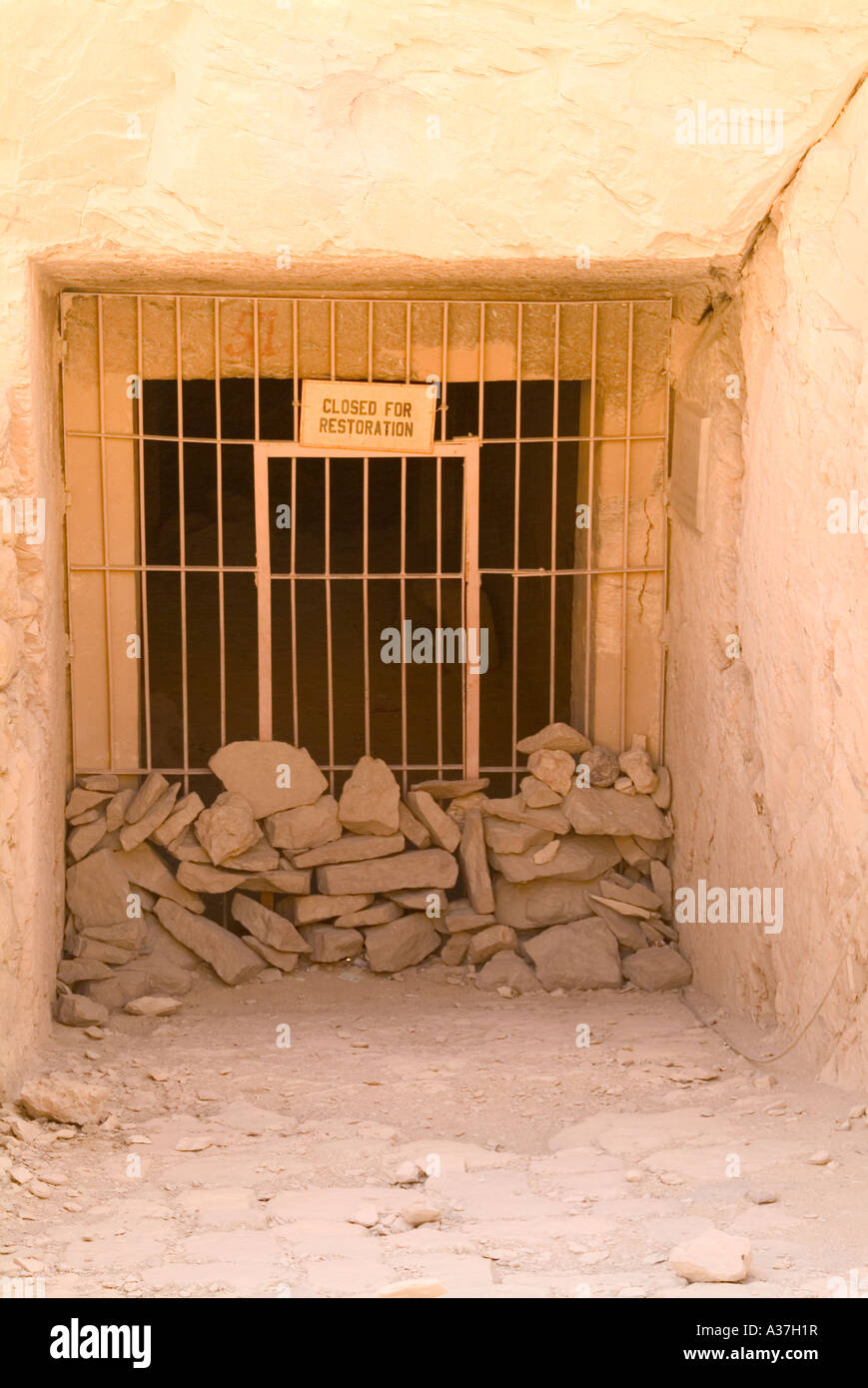 Valley of the Queens tomb entrance closed caged door mountainside ...