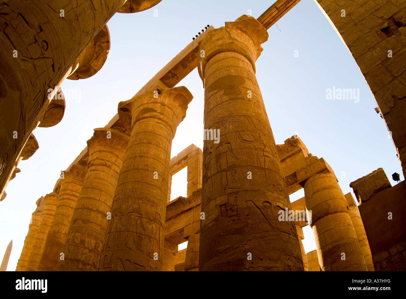 Karnak Temple inside second pylon large hypostyle hall 122 papyrus bud ...