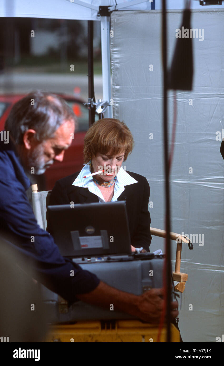 Susan Candiotti CNN with crew preparing to broadcast news story Stock ...