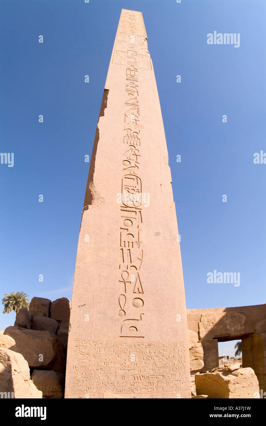 Karnak Temple obelisk inside third pylon upward view Karnak Egypt North ...