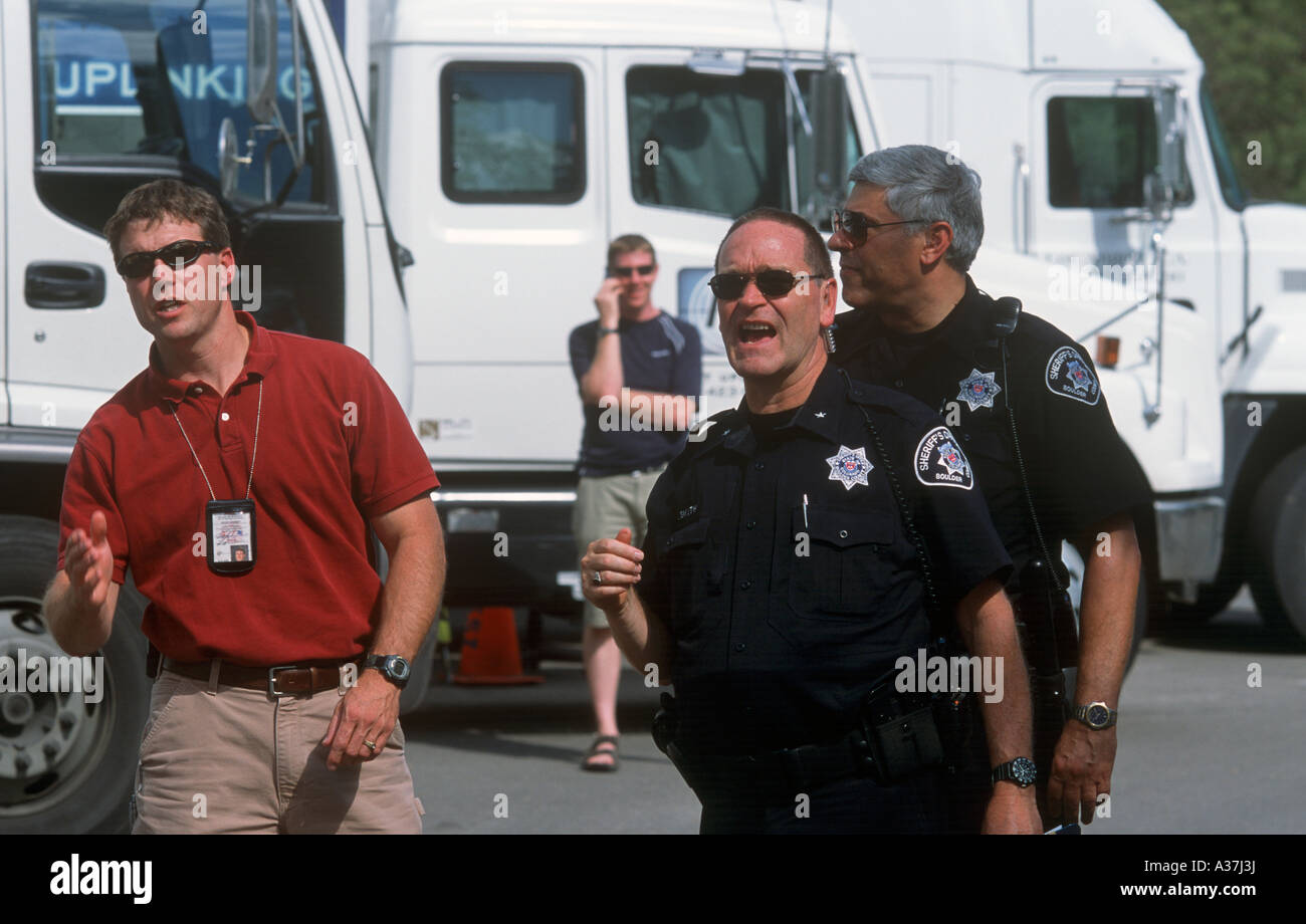 Boulder police watch over press corps in Boulder Colorado Stock Photo ...