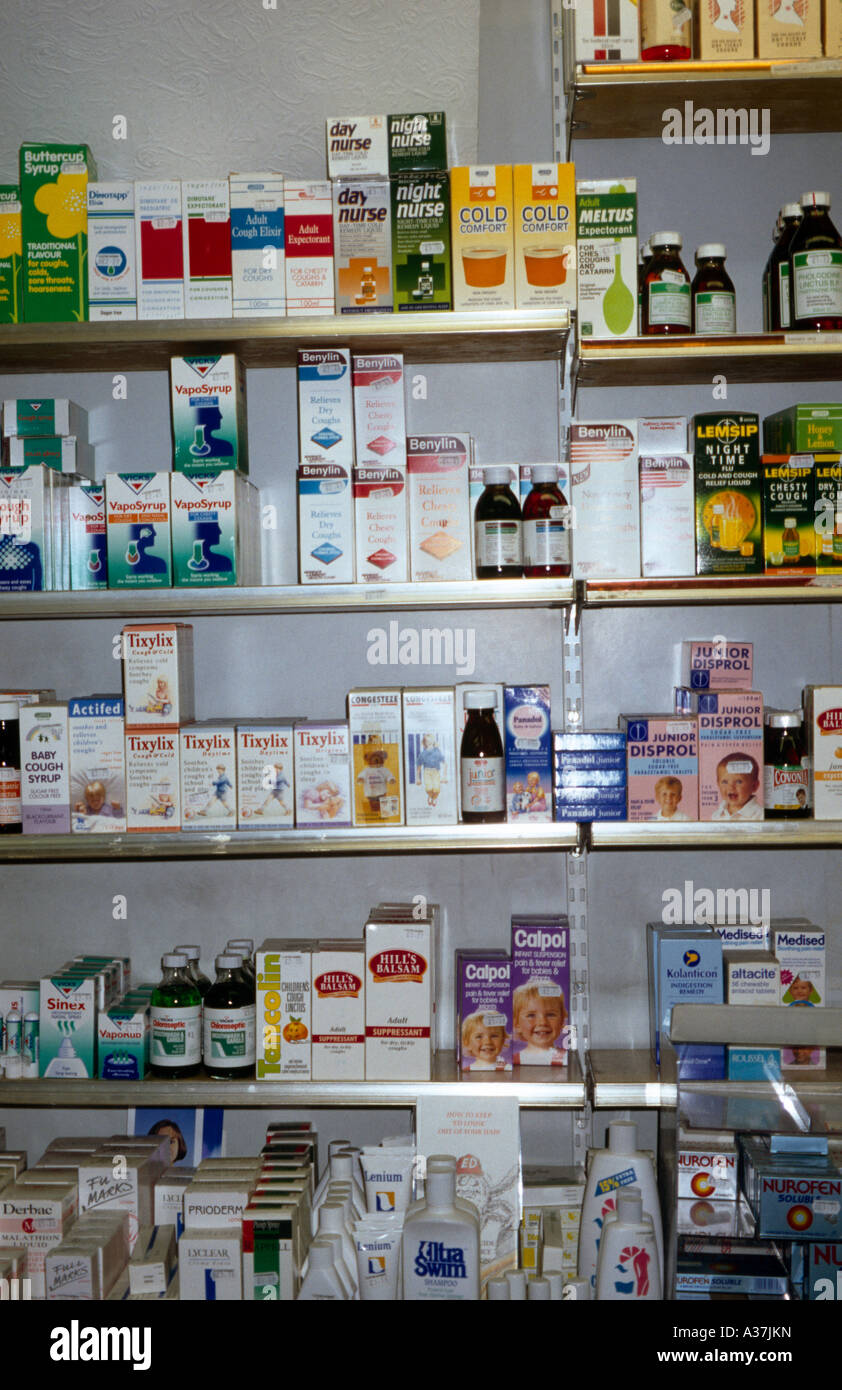 Chemist Shop Medicines On Shelf Display Stock Photo - Alamy