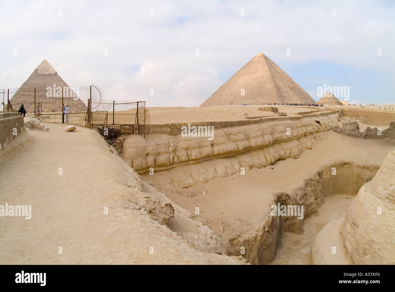 Giza pyramids of Khufo Cheops Khafre Chefren plateau view from back ...