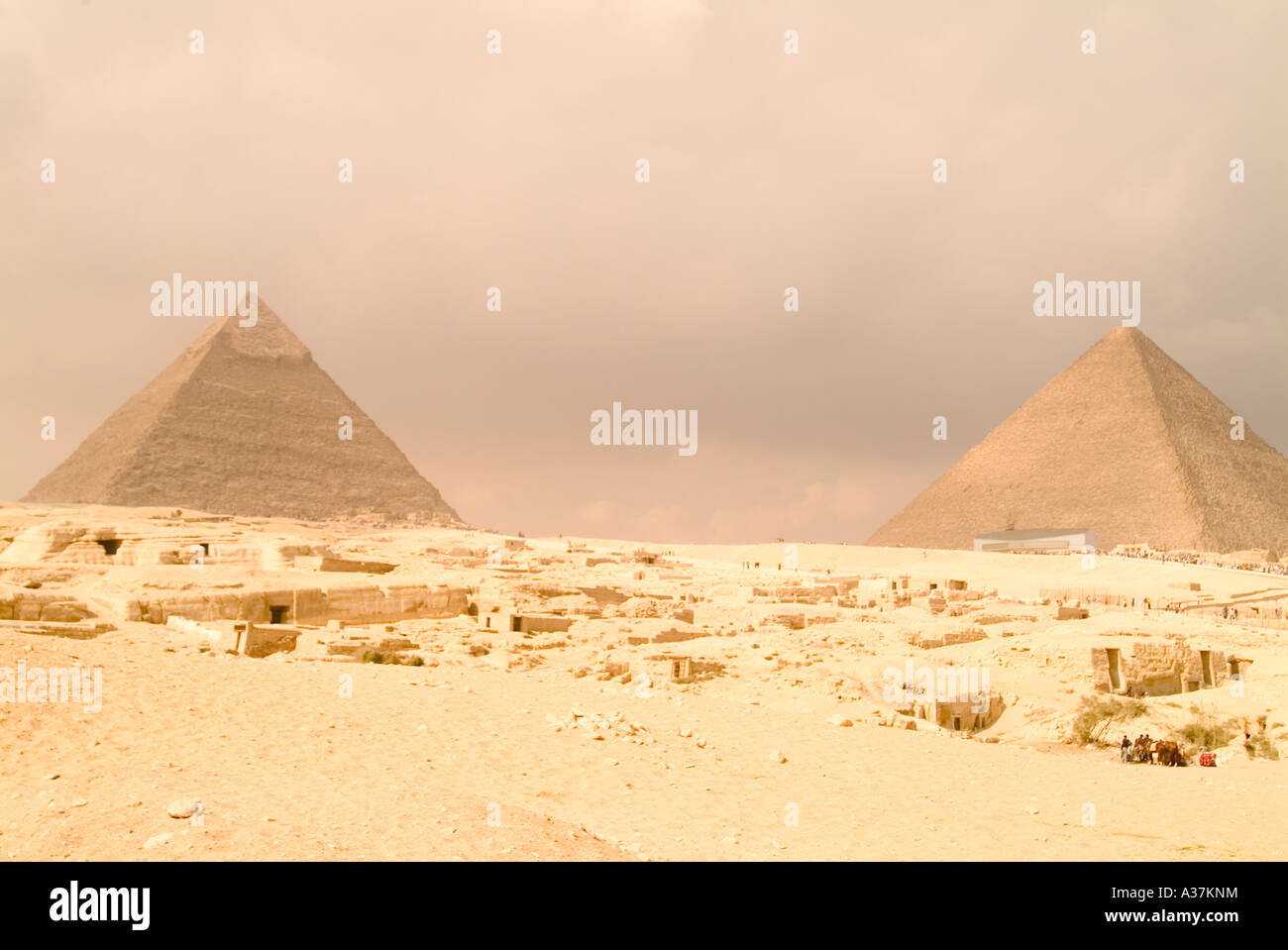 Giza pyramids of Khufo Cheops Khafre Chefren funerary complex plateau ...