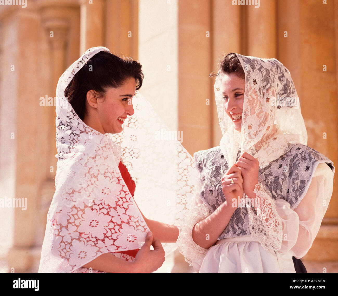 Women in National Dress, Mdina, Malta Stock Photo - Alamy