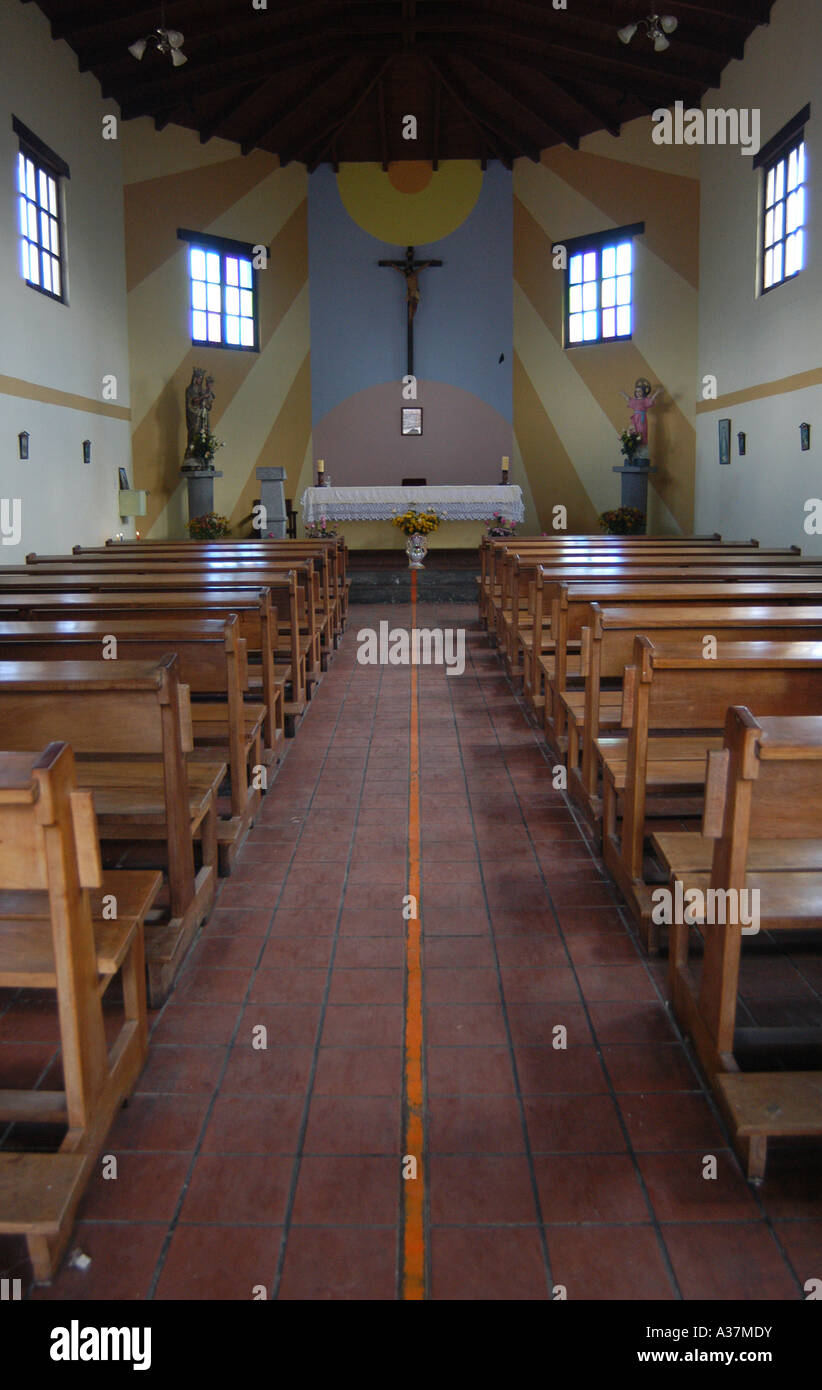 Symbolic Equator line crossing the church interior in the town of Mitad ...