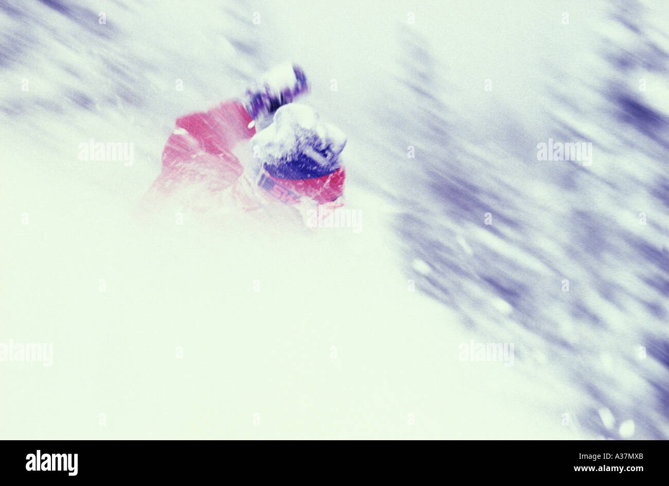 A skier skis in powder so deep it flows over his shoulders Stock Photo ...