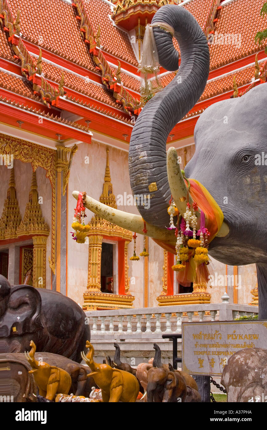 Thailand temple statue elephant Asia tourist tourism flower worship ...