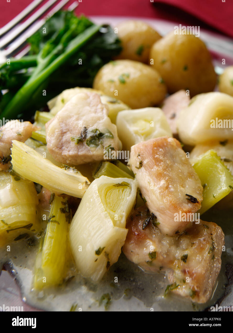 Pork, celery and leek casserole Stock Photo - Alamy