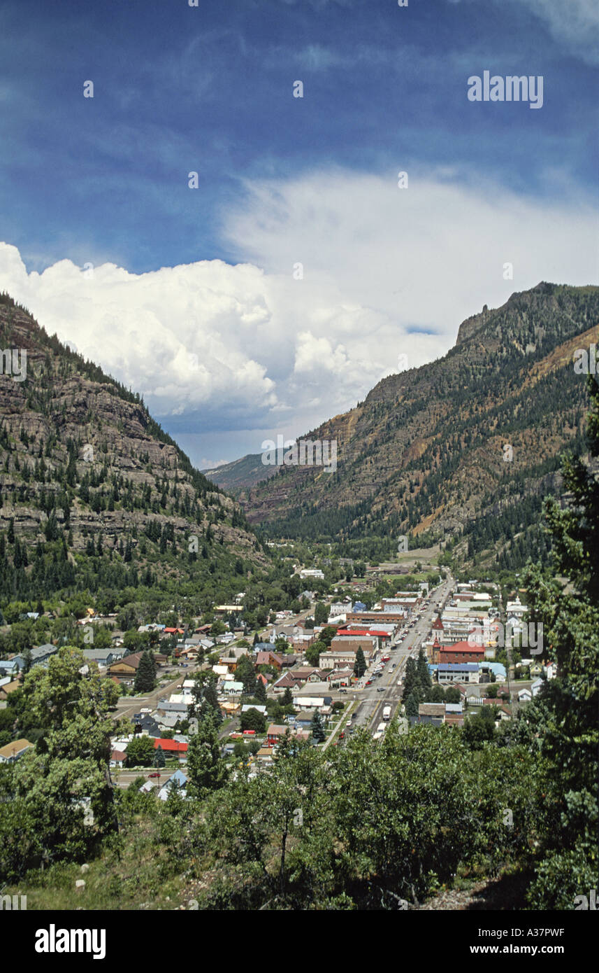 COLORADO Ouray Town viewed from San Juan Skyway Million Dollar Highway ...