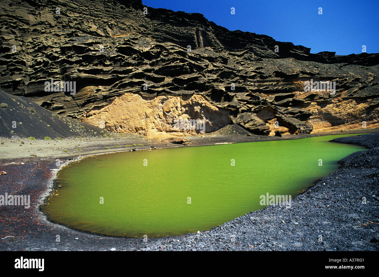 Pool at El Golfo with green algae Lanzarote Canary Islands Spain Stock ...