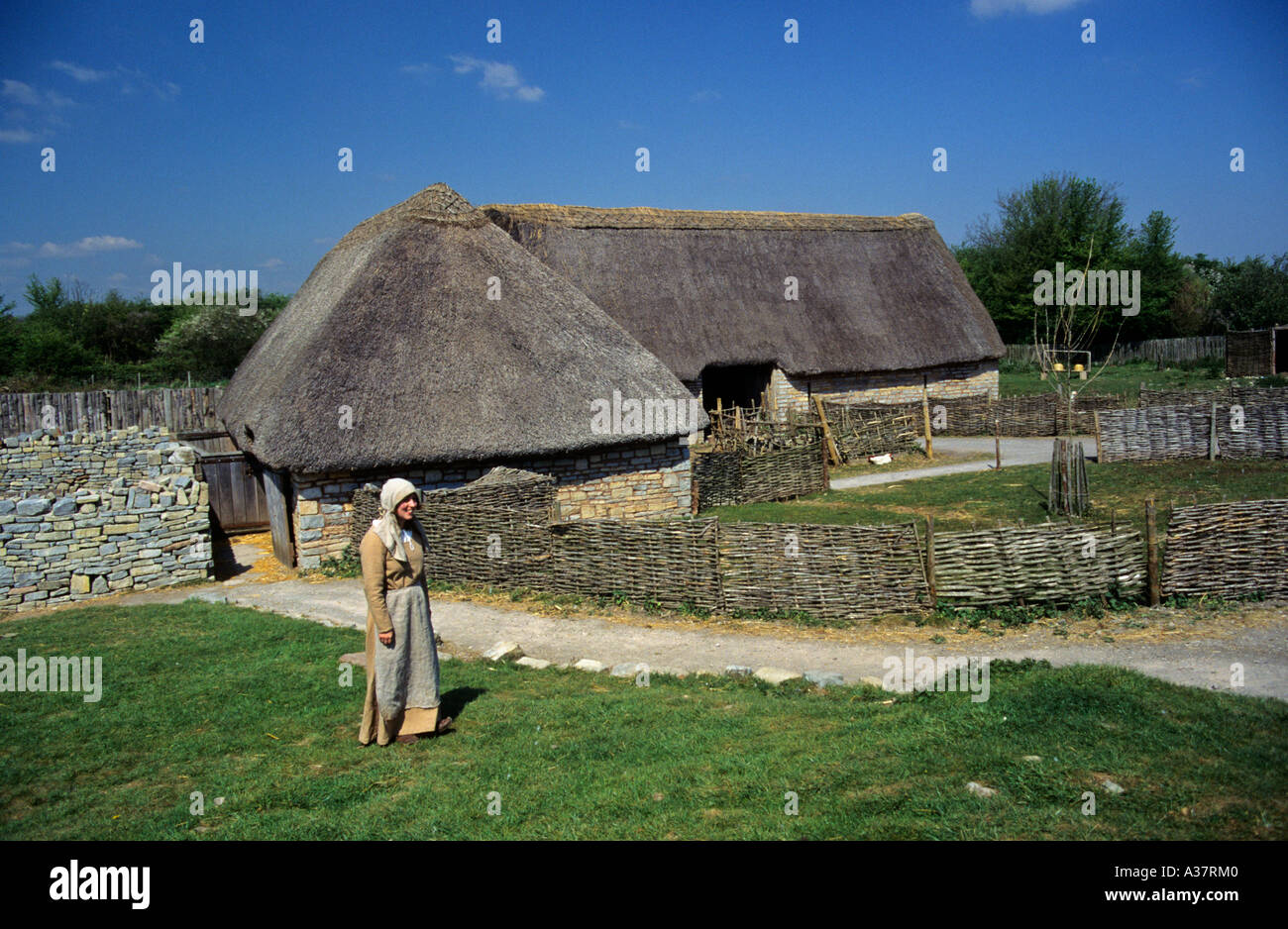 Tourist guide in period costume at Cosmeston Medieval Village Cardiff ...