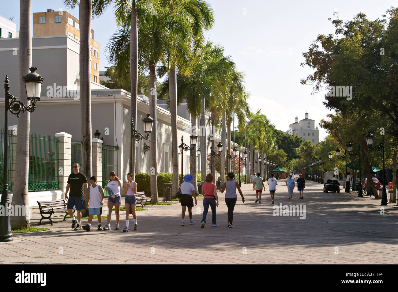 PUERTO RICO San Juan Pedestrians enjoy Paseo de la Princesa gray ...