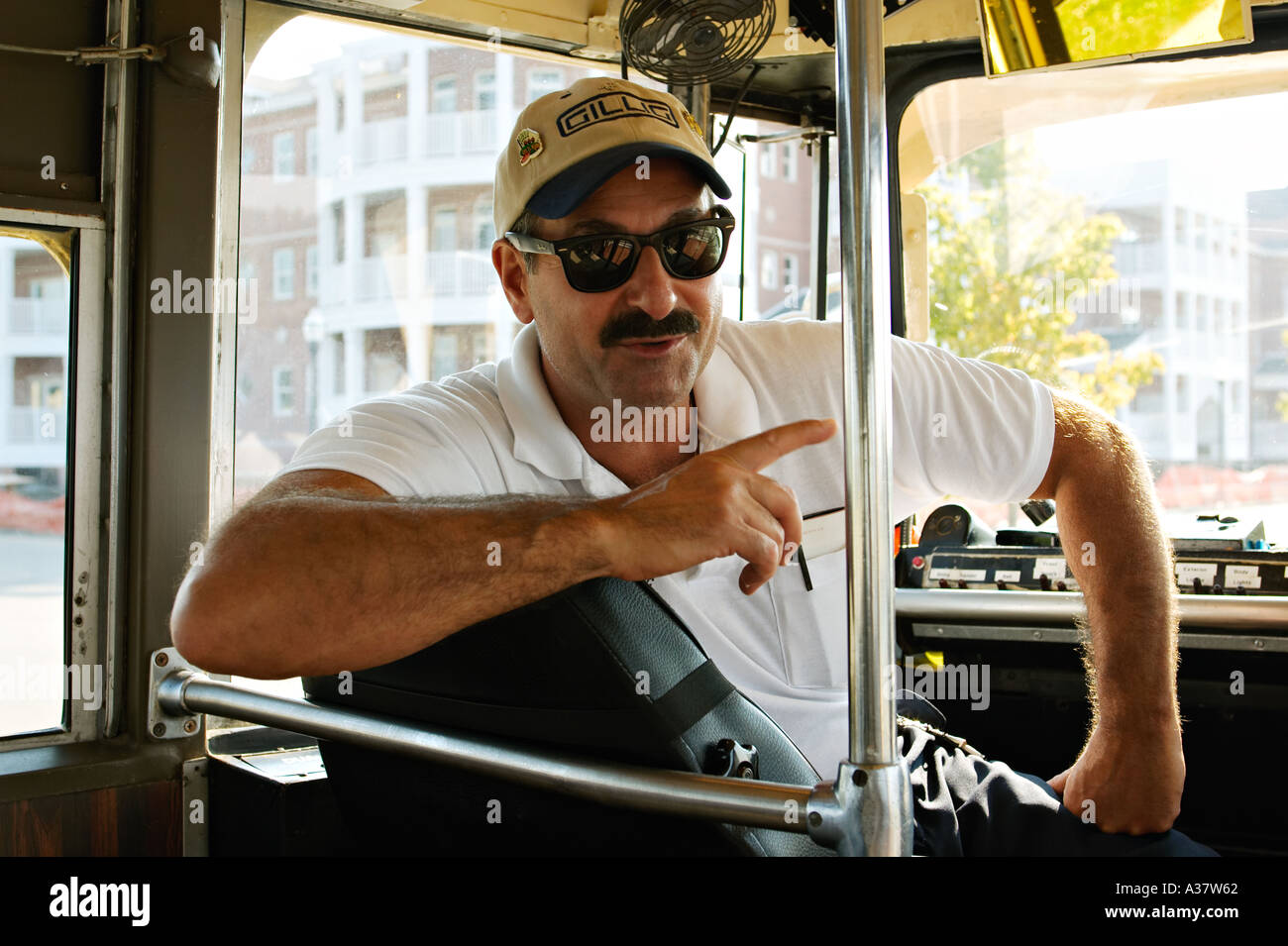 WISCONSIN Kenosha Restored streetcar driver wearing baseball cap turned ...