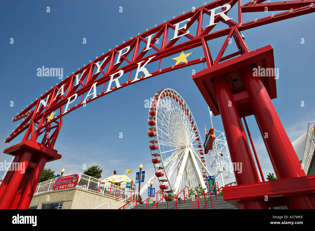 LAKEFRONT Chicago Illinois Navy Pier Park sign at entrance popular ...